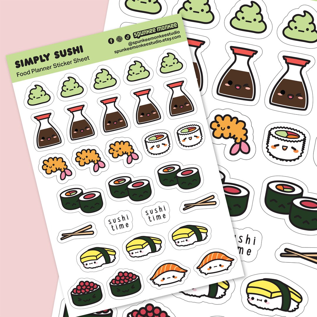 Sushi Food Sticker Sheet | Cute Bullet Journal Planner | Kawaii Food ...