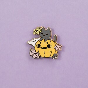 Pumpkin Cat N Ghost Bat Pin | Kawaii Pastel Halloween Pin | Hard Enamel ...