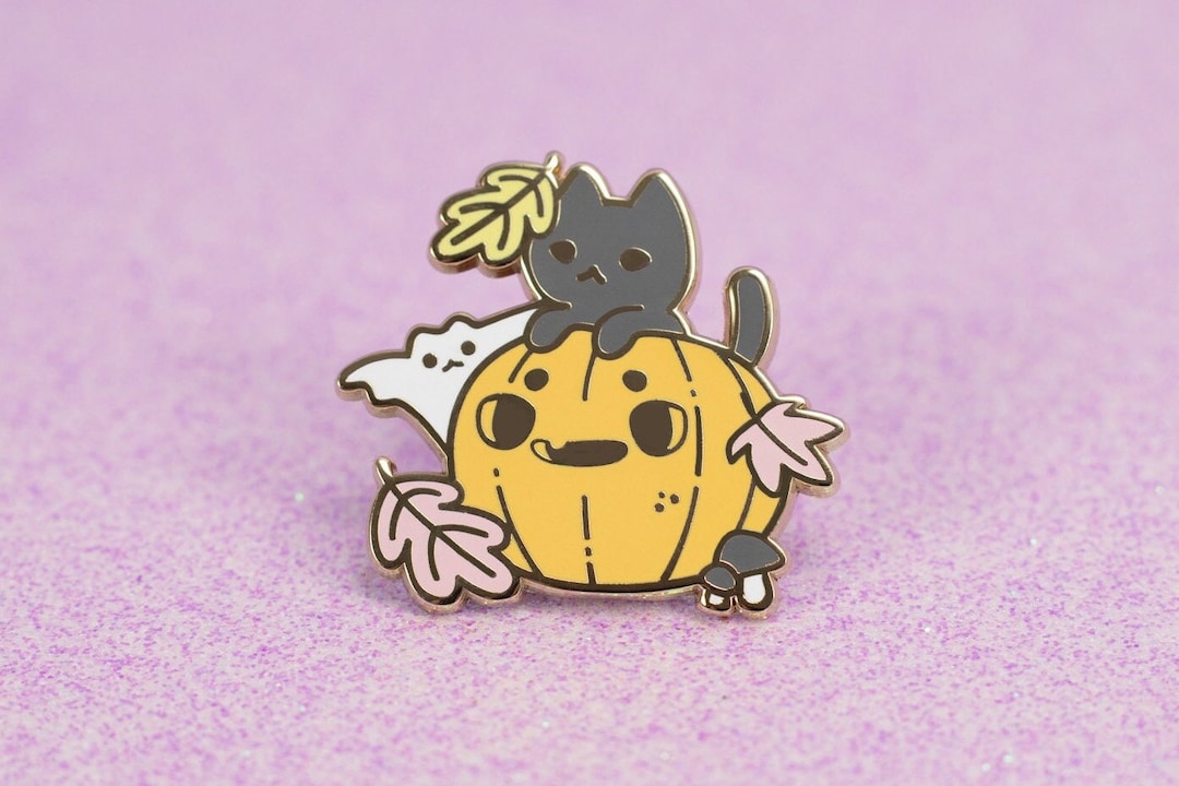 Pumpkin Cat N Ghost Bat Pin | Kawaii Pastel Halloween Pin | Hard Enamel ...