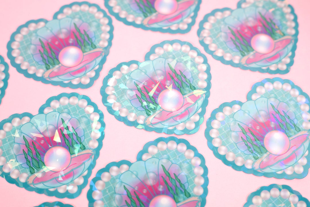 Clamshell Pearl Sticker | Underwater Ocean | 3" | Holographic ...