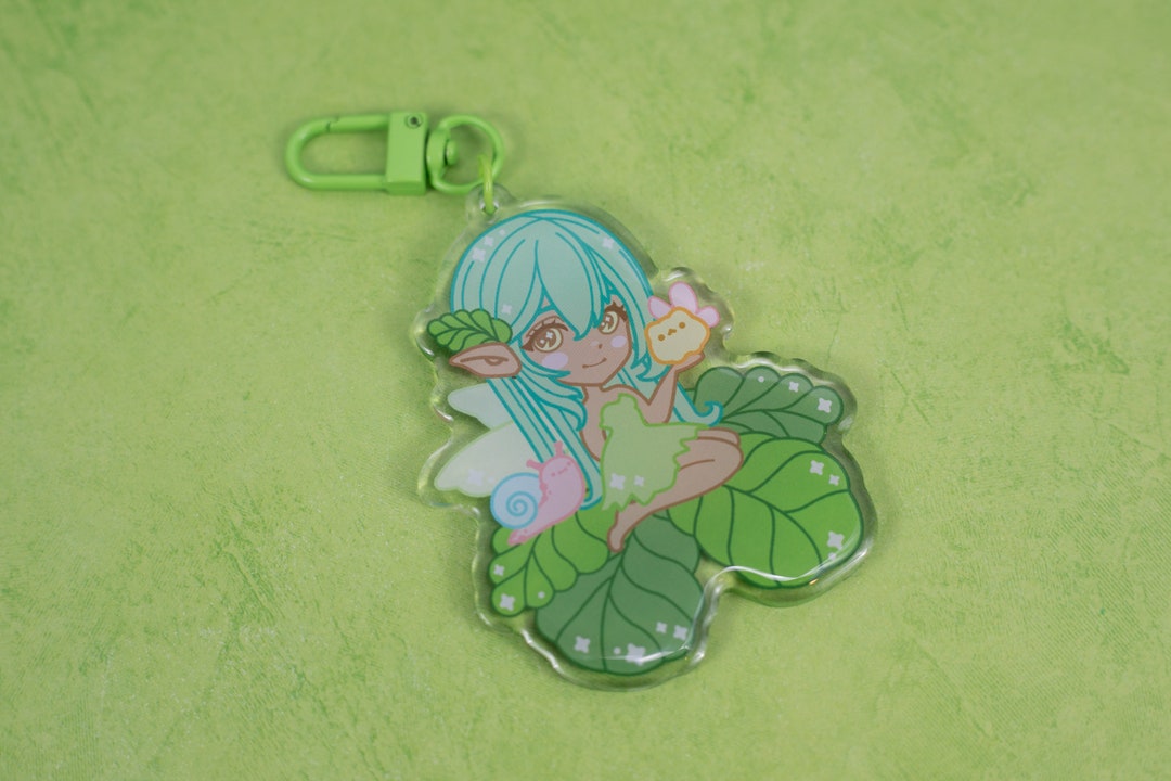 Green Leaf Fairy | Froggie Fae Forest | Acrylic Keychain | Epoxy Coated ...