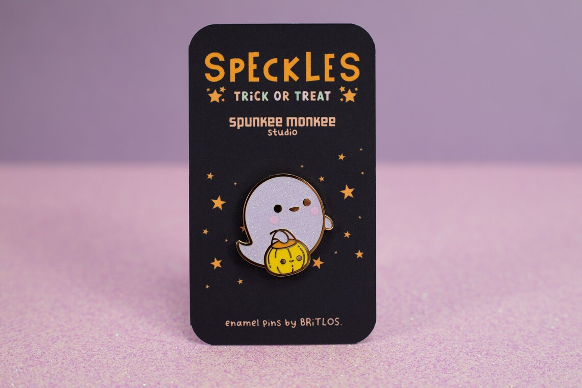 Speckles Ghostie Glitter Pin | Kawaii Pastel Halloween Pin | Glitter ...
