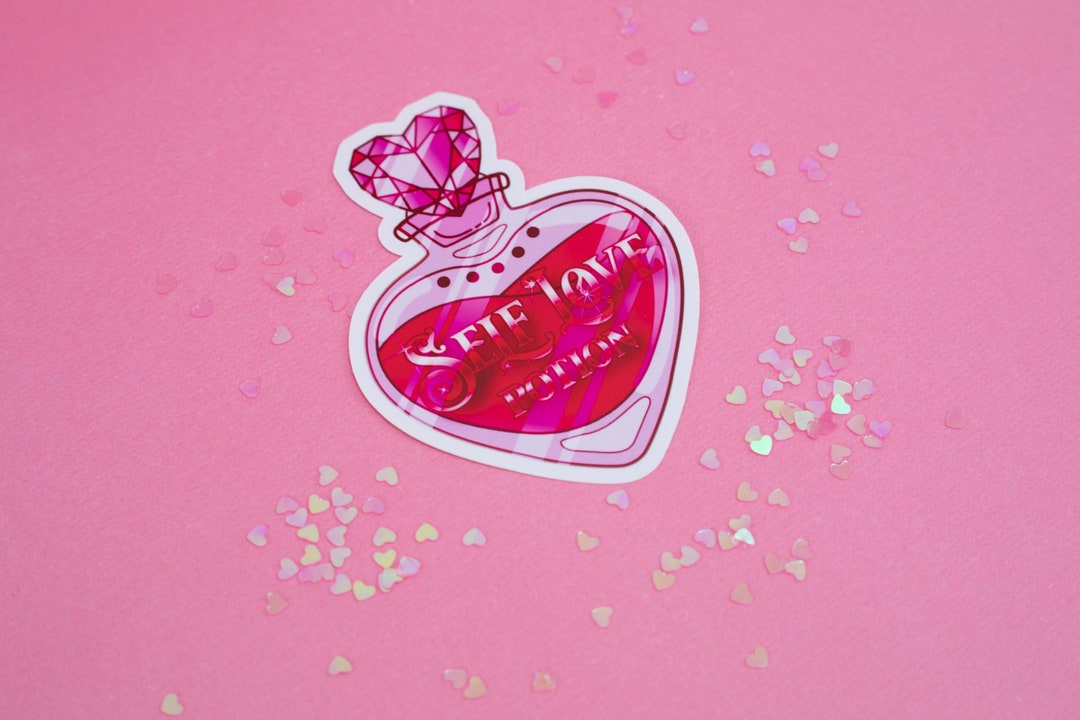 Self Love Potion Sticker | Pink Heart Potion | 3" Sticker | Waterproof ...