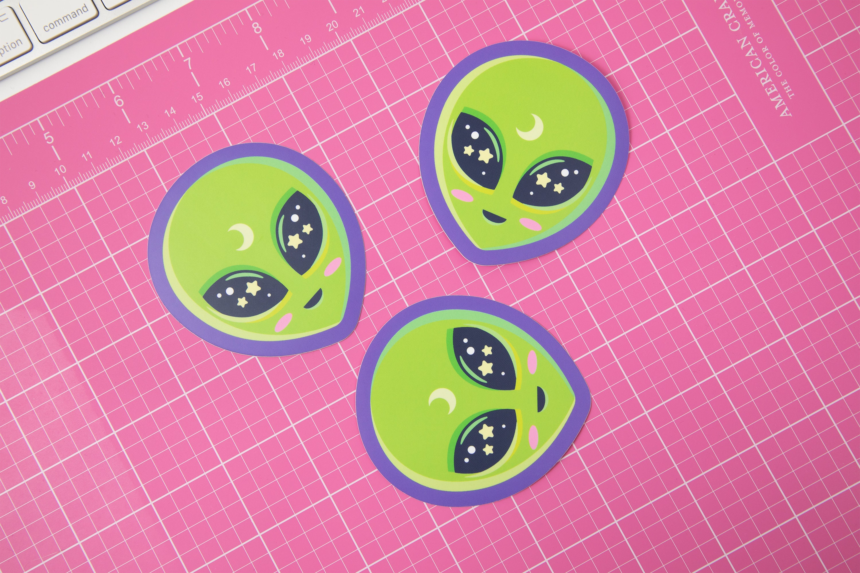Starry Eyed Alien Sticker Cute Green Kawaii Alien Matte | Etsy