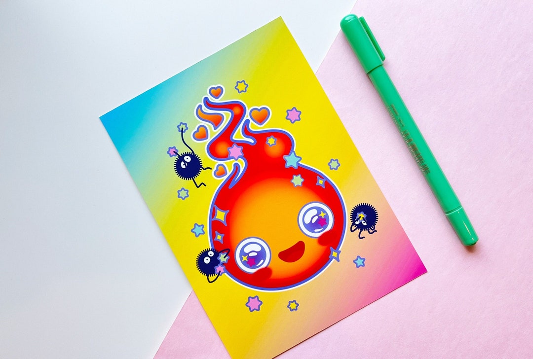Fire Demon Print | Smokey Sprites | Cute Kawaii Fire | Howl | Matte ...