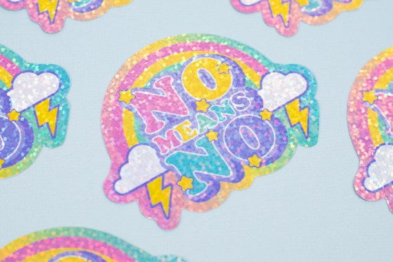 No Means No Sticker Pastel Rainbow Glitter Sticker - Etsy