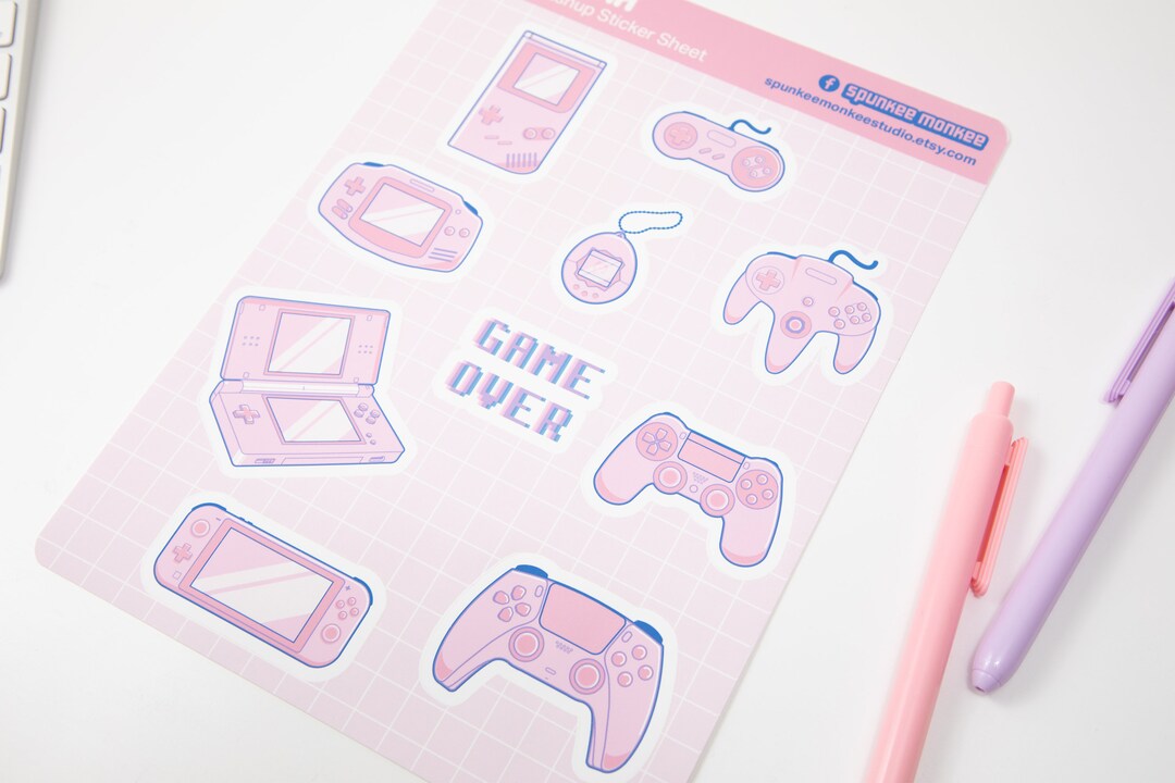 Gamer Girl Sticker Sheet | Pastel Game Controller Mashup Sheet | Gamer ...
