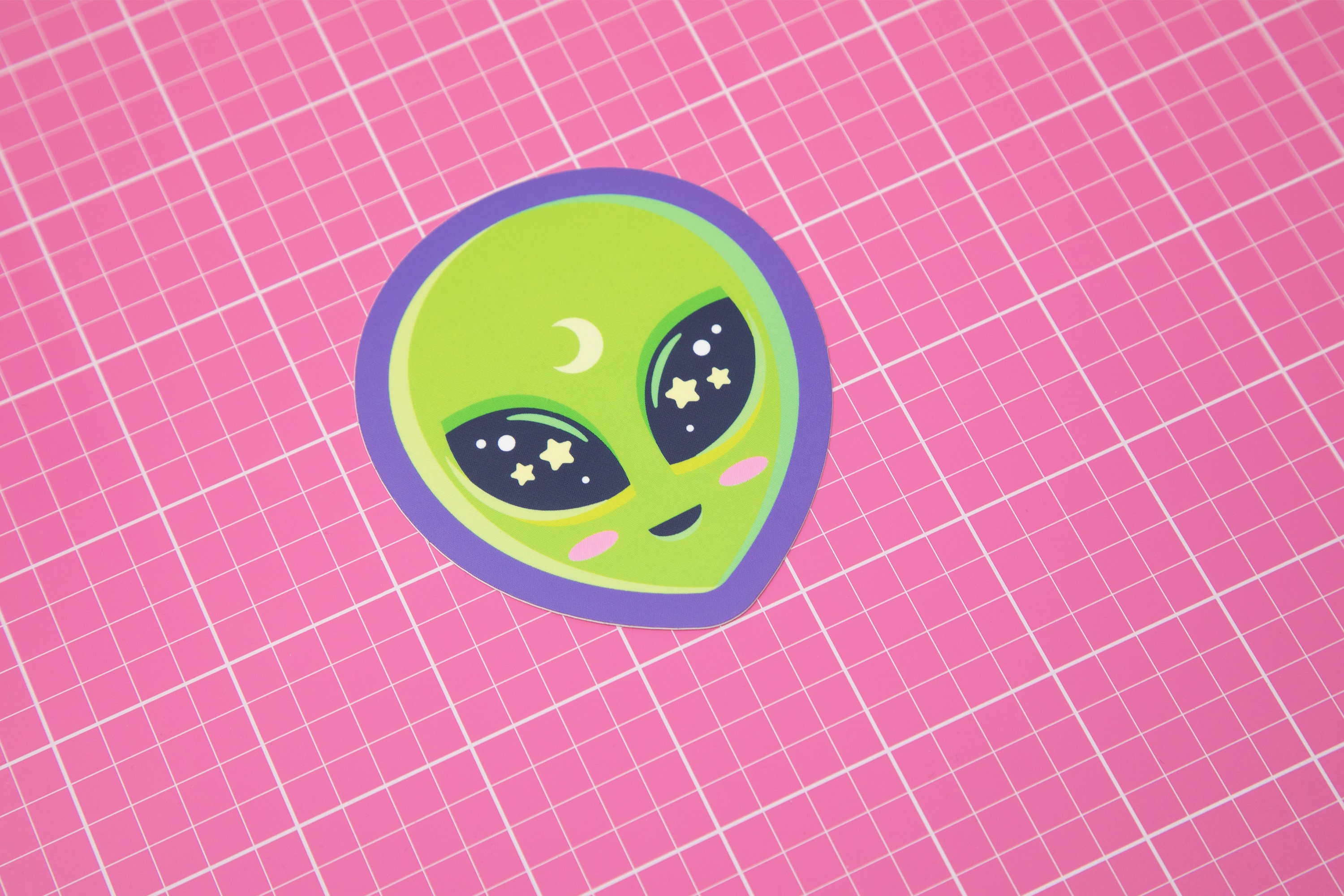 Starry Eyed Alien Sticker Cute Green Kawaii Alien Matte | Etsy