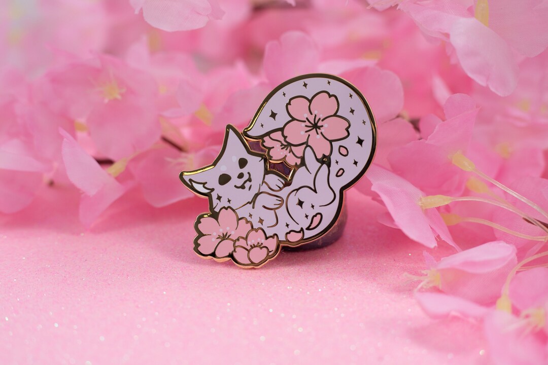 Sakura Wolf Pin | Sakura Daydream Collection | Kawaii Pastel Pink Pin ...
