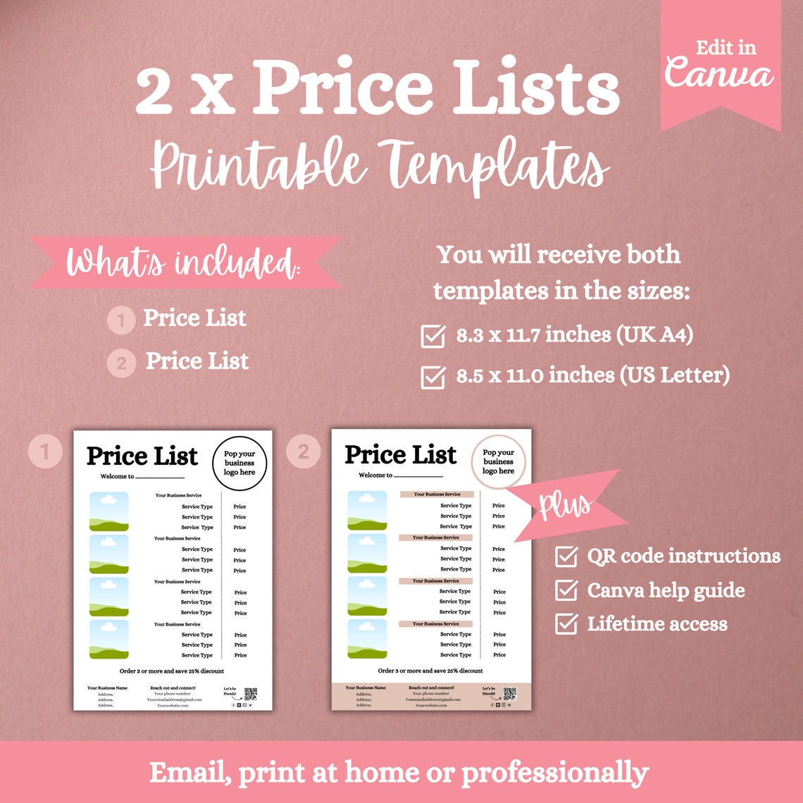 Business Price List, Pricing Guide, Editable Price List, Wholesale ...