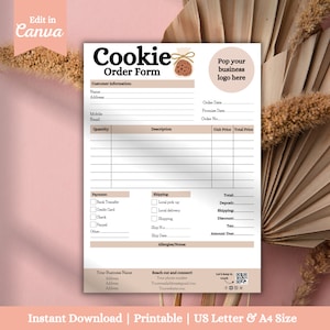 Cookie Order Form Template, Bakery Order Form Receipt, Small Business ...