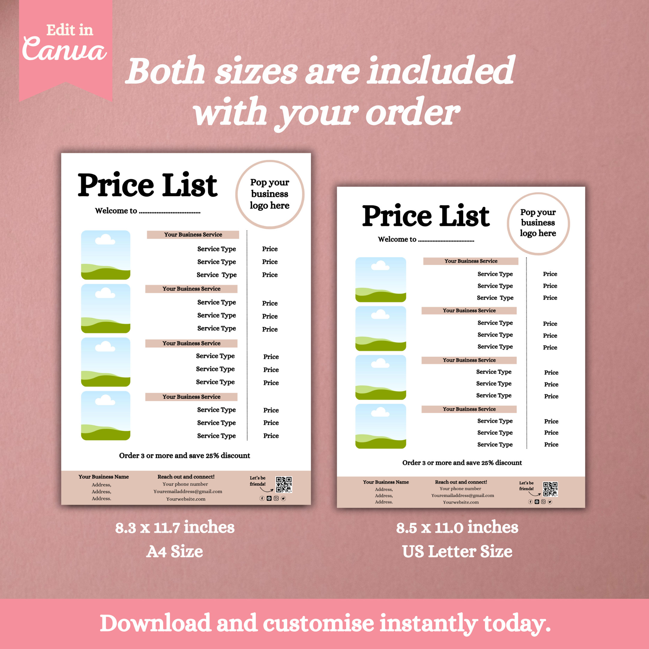 Business Price List, Pricing Guide, Editable Price List, Wholesale ...