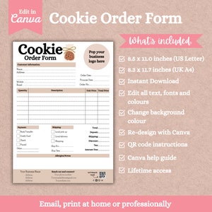 Cookie Order Form Template, Bakery Order Form Receipt, Small Business ...
