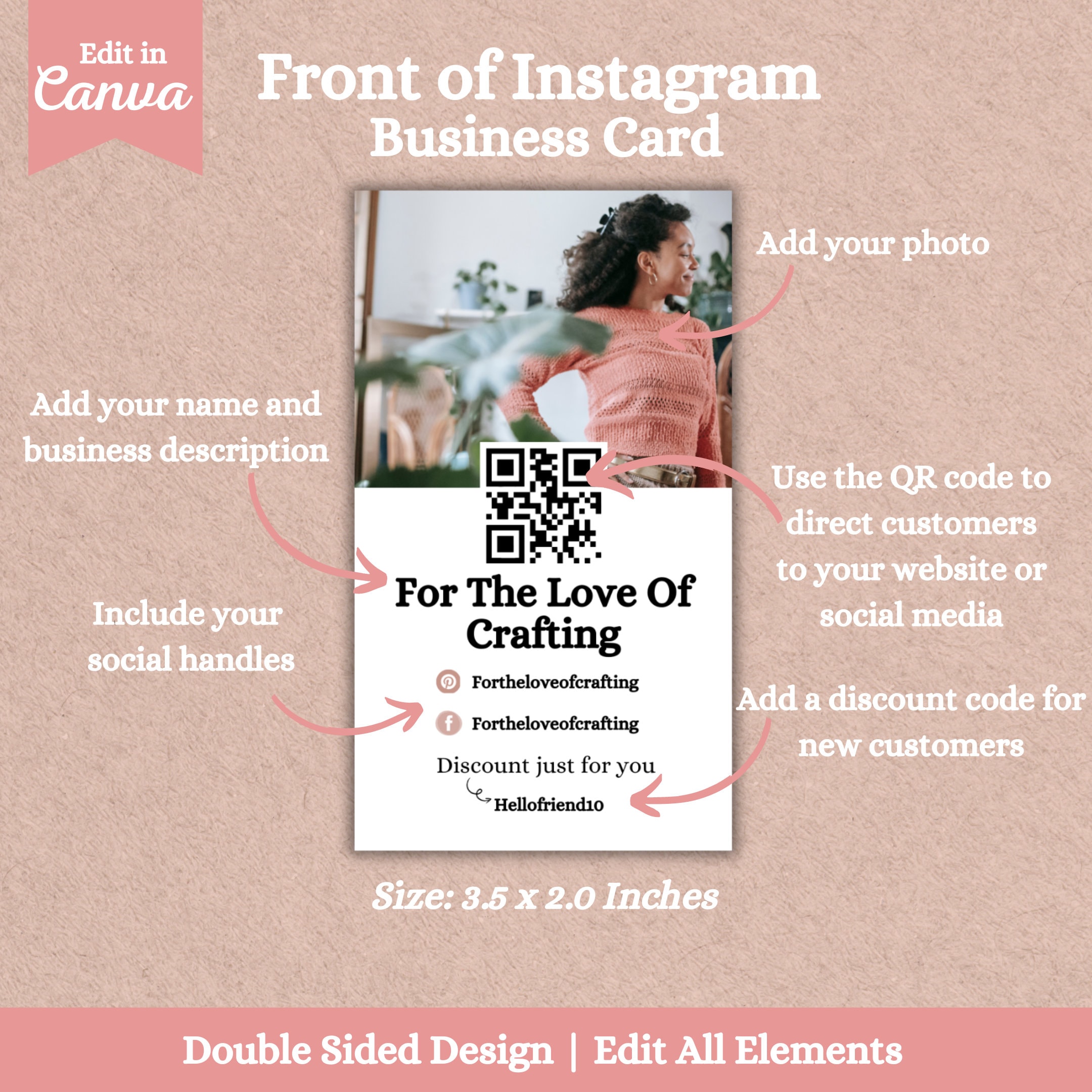 Instagram Business Card, Craft Template, QR Code Business Card, IG ...