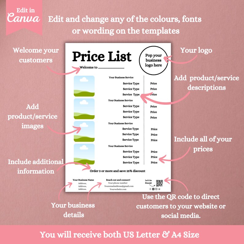 Business Price List, Pricing Guide, Editable Price List, Wholesale ...