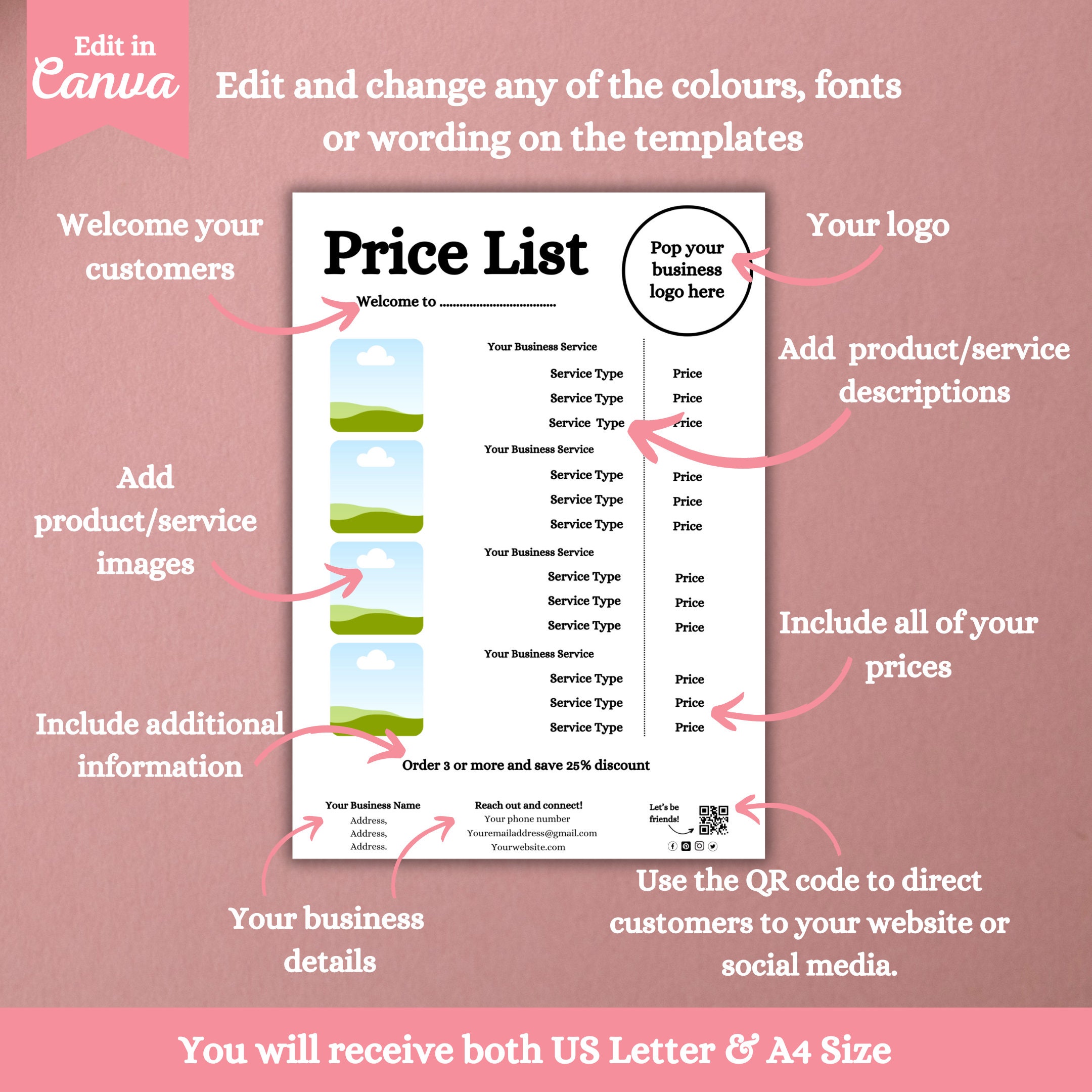 Business Price List, Pricing Guide, Editable Price List, Wholesale ...