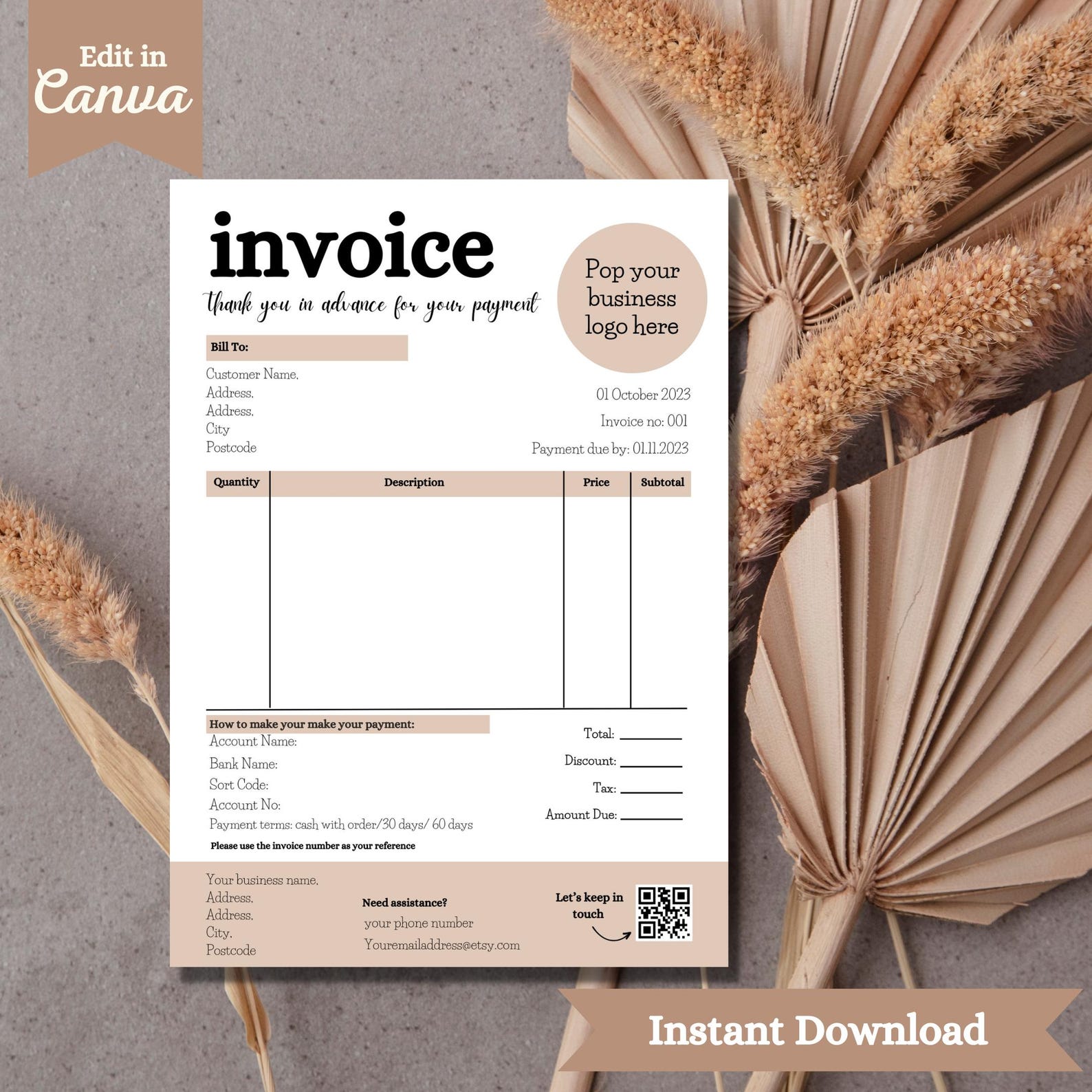 Simple Invoice Template Editable, Etsy Shop Invoice, Small Business ...