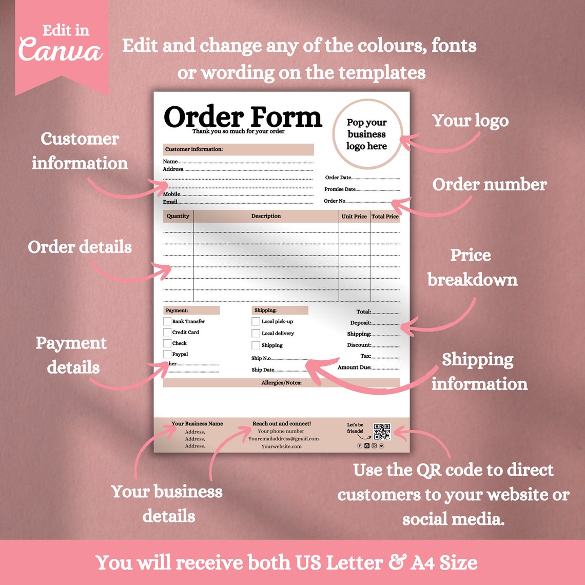Digital Order Forms for Crafts, Small Business Forms, Order Form ...