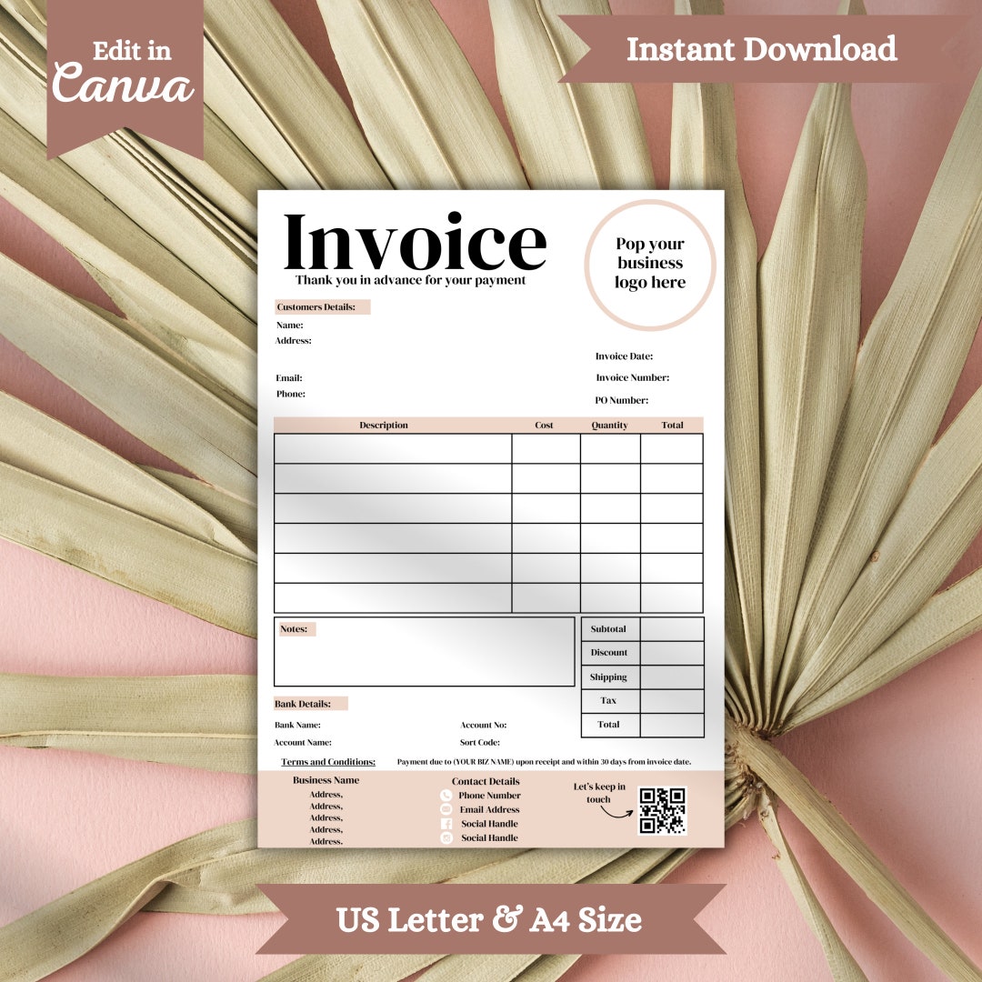 Invoice Template Editable, Service Invoice Template, Business Invoice ...