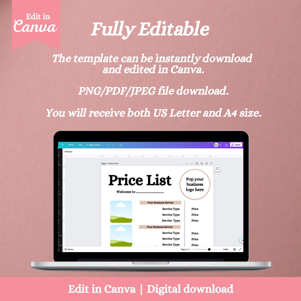 Business Price List, Pricing Guide, Editable Price List, Wholesale ...