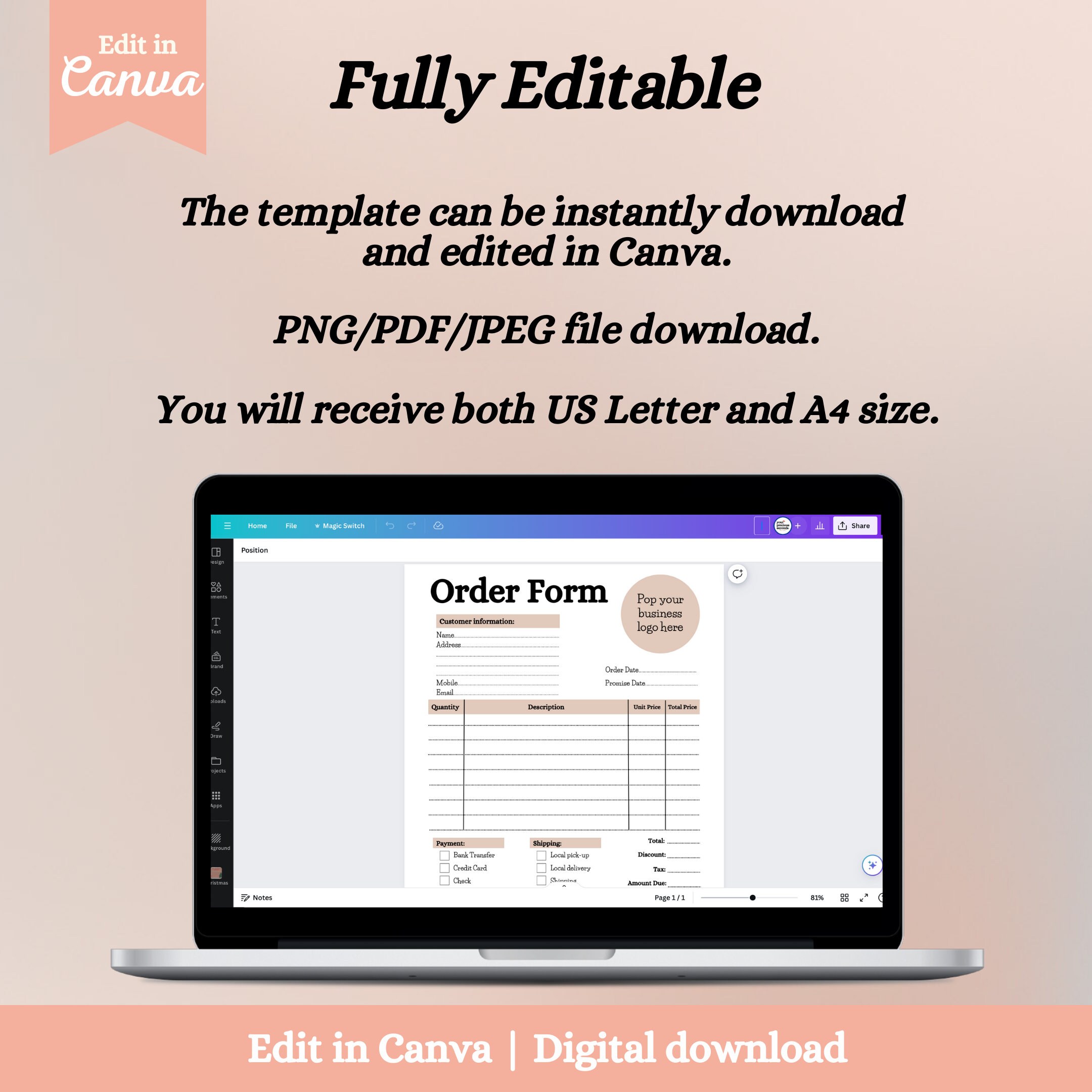 Custom Order Form Template, Purchase Order Form Template, Order Form ...