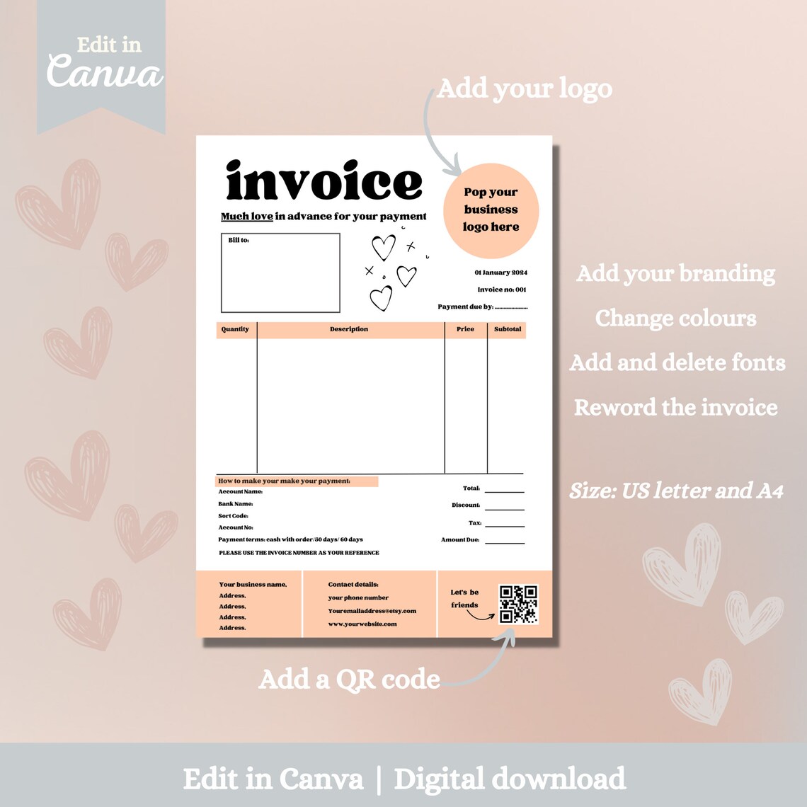 Small Business Invoice Template, Valentines Invoice, Invoice Template ...