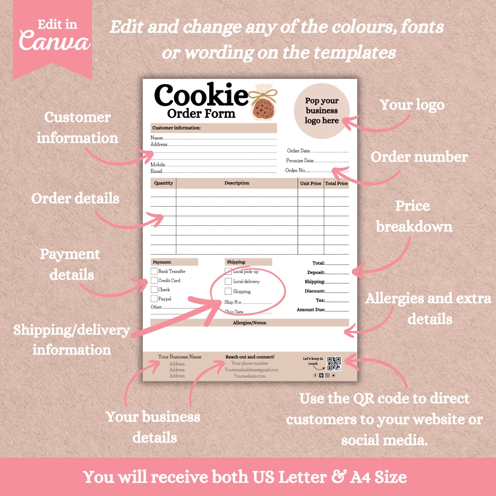 Cookie Order Form Template, Bakery Order Form Receipt, Small Business ...