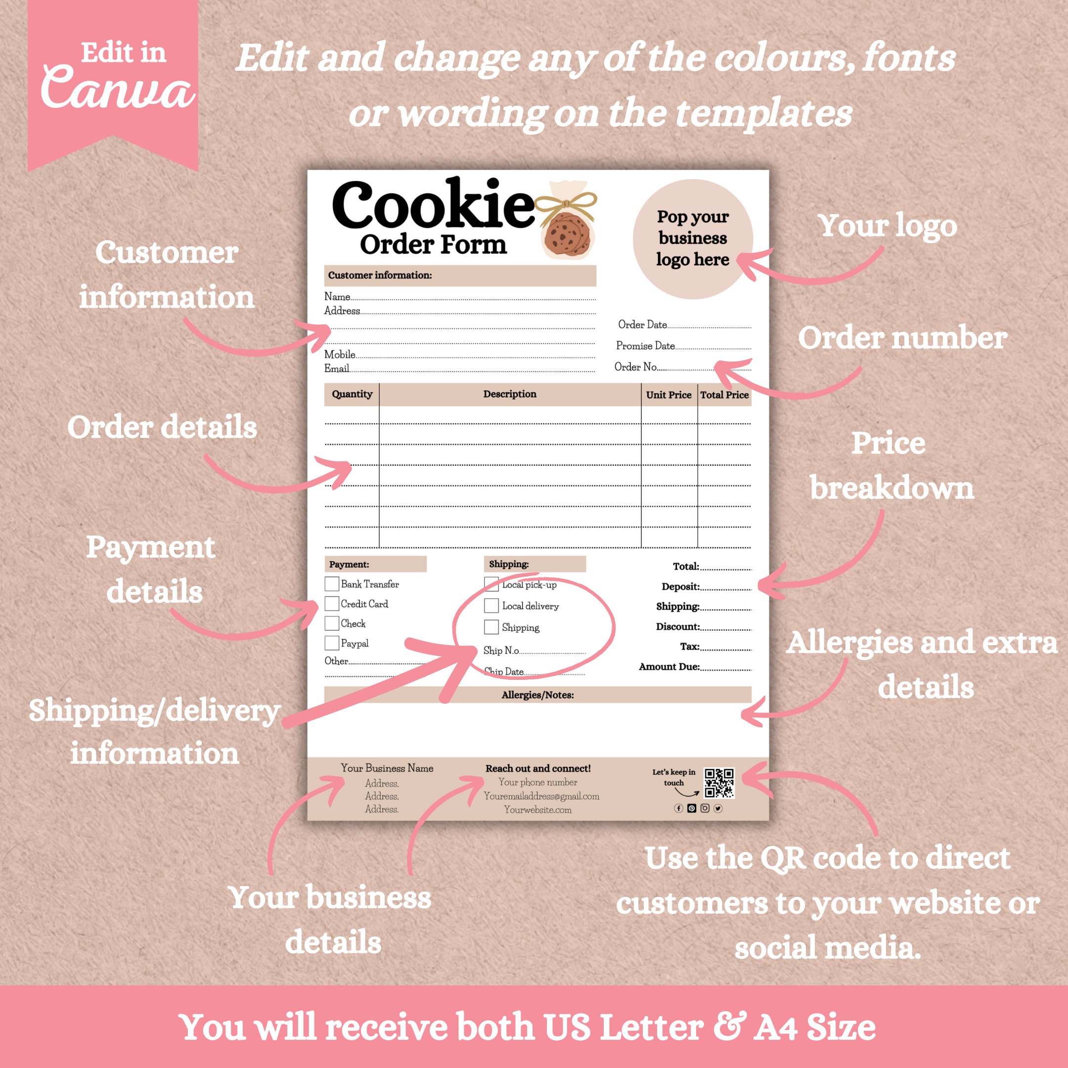 Cookie Order Form Template, Bakery Order Form Receipt, Small Business ...