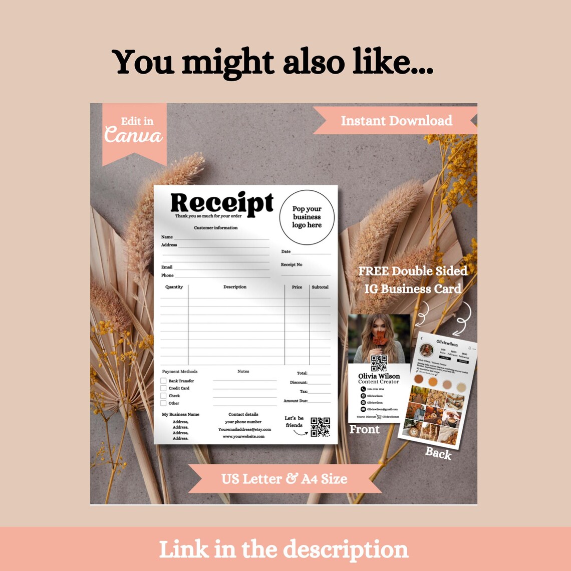 Editable Receipt Template, Printable Receipt Template, Order Form ...