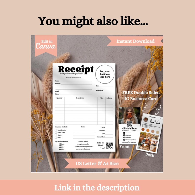 Editable Receipt Template, Printable Receipt Template, Order Form ...