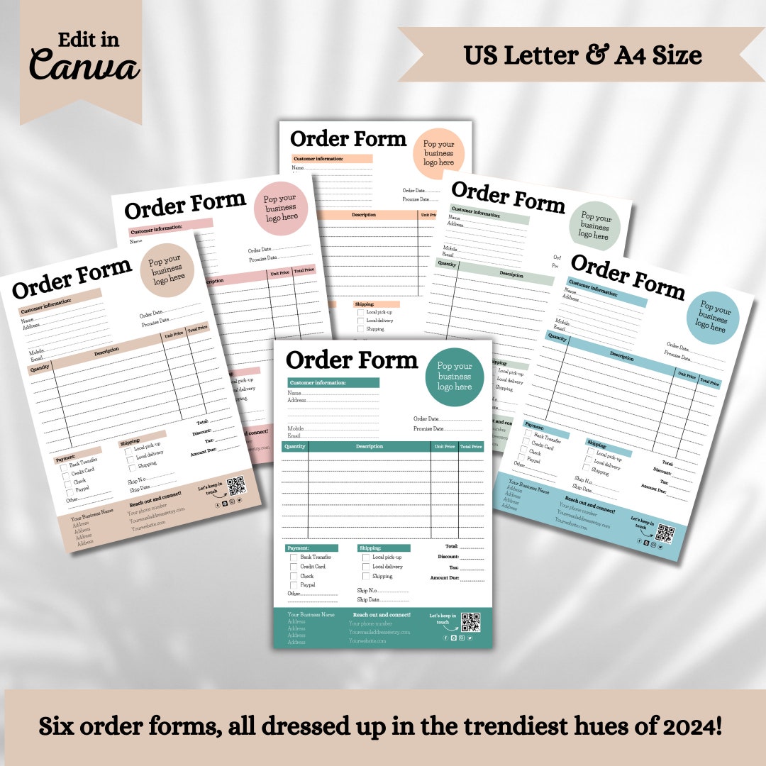 Order Form Template, Purchase Order Form Template, Custom Order Form ...