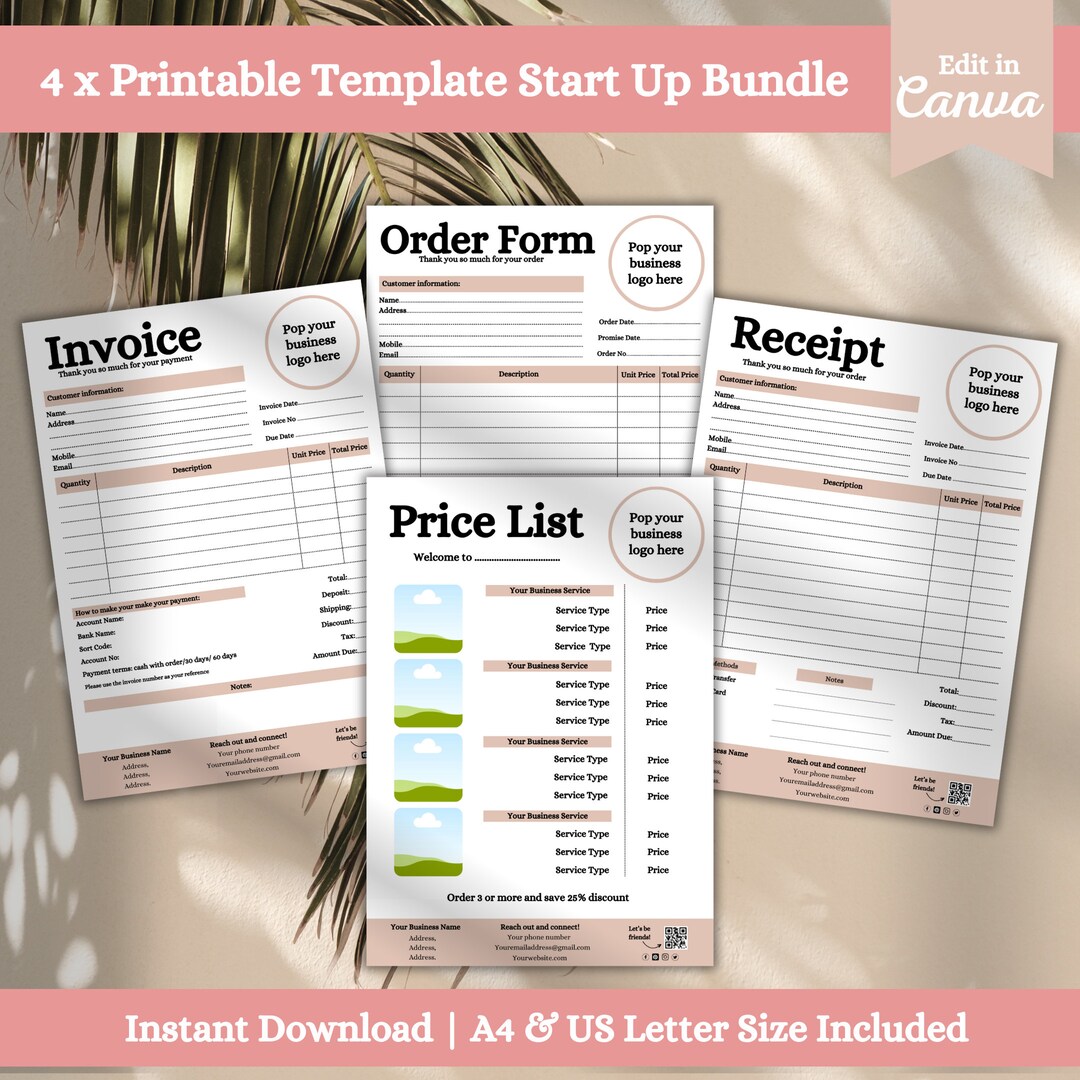Custom Order Form Template, Fillable Order Form Bundle, Printable Small ...