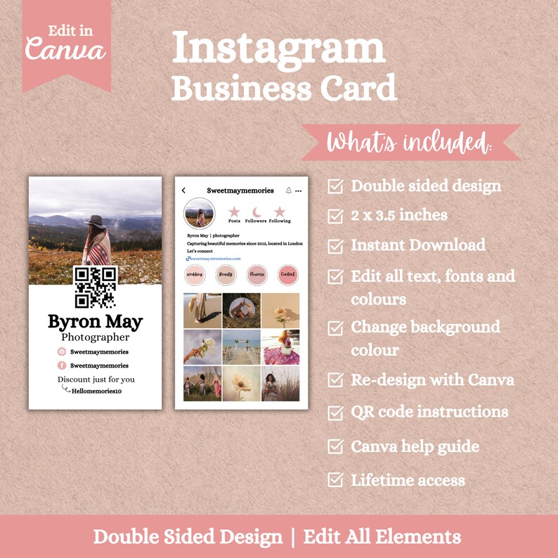 Instagram Profile Business Card, IG Business Card Template, Instagram ...