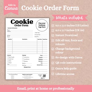 Cookie Order Form, Bakery Order Form Printable, Cake Order Form, Small ...