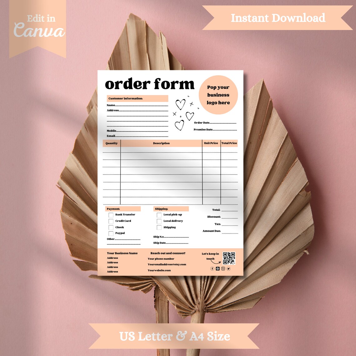 Order Form Template, Printable Receipt Template, Custom Order Form ...
