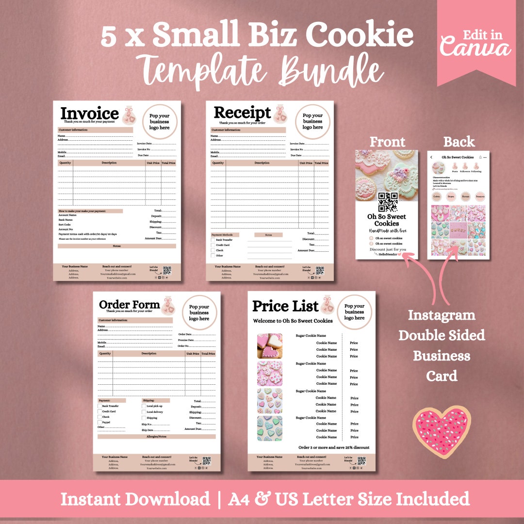 Bakery Order Form, Cake Business Bundle, Invoice Template, IG Business ...