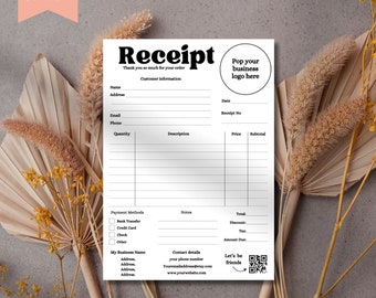 Editable Receipt Template, Printable Receipt Template, Order Form ...