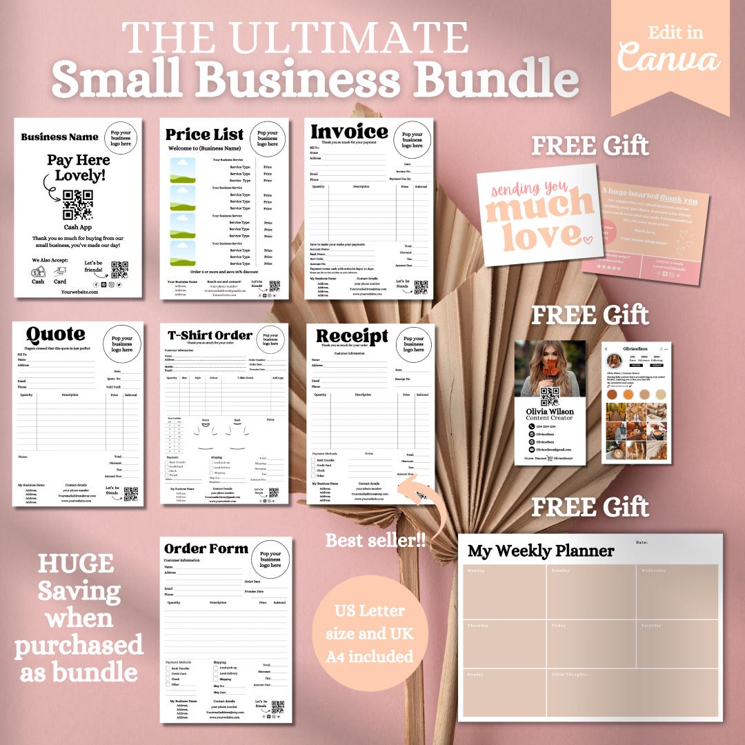 Custom Order Form Template, Fillable Order Form Bundle, Printable Small ...