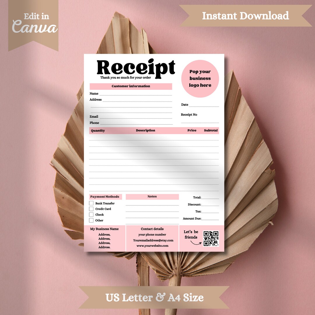Small Business Receipt, Sales Receipt, Editable Receipt Template ...