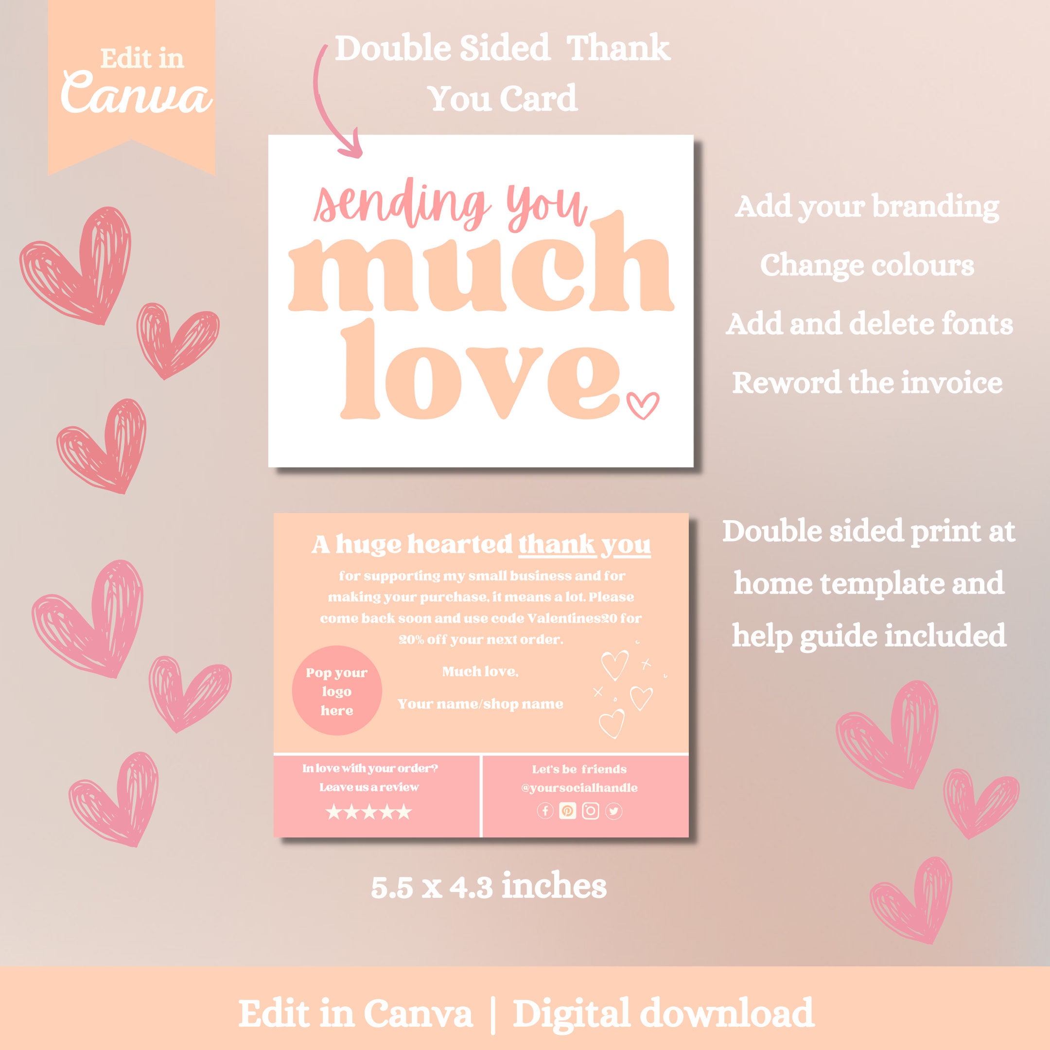 Thank You Business Card Template, Printable Valentines Thanks for Your ...