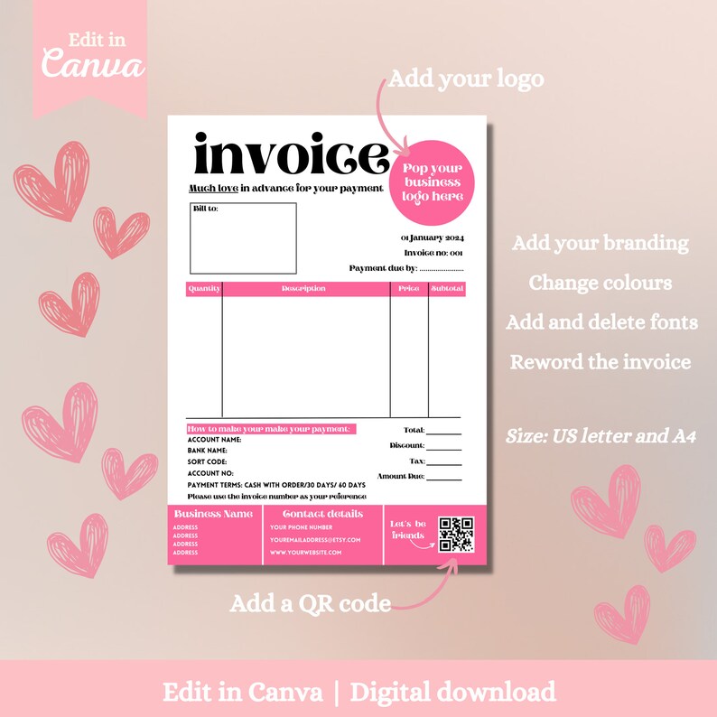 Small Business Invoice Template, Valentines Invoice, Invoice Template ...