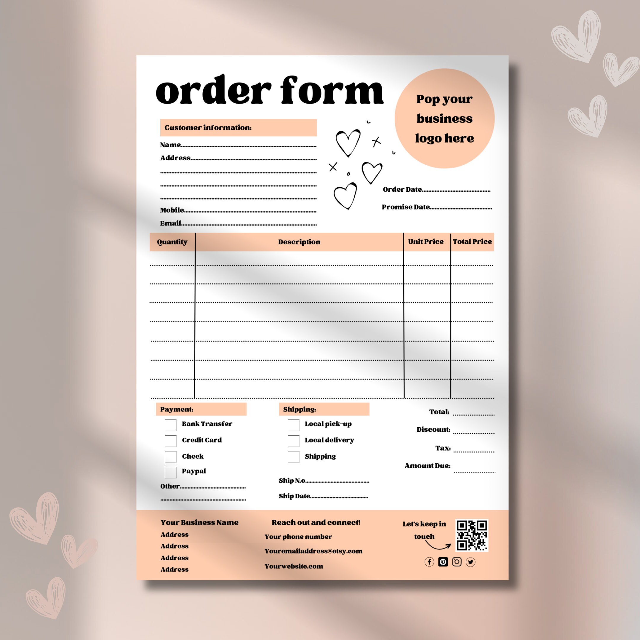 Order Form Editable, Purchase Order Form Template, Small Business Forms ...