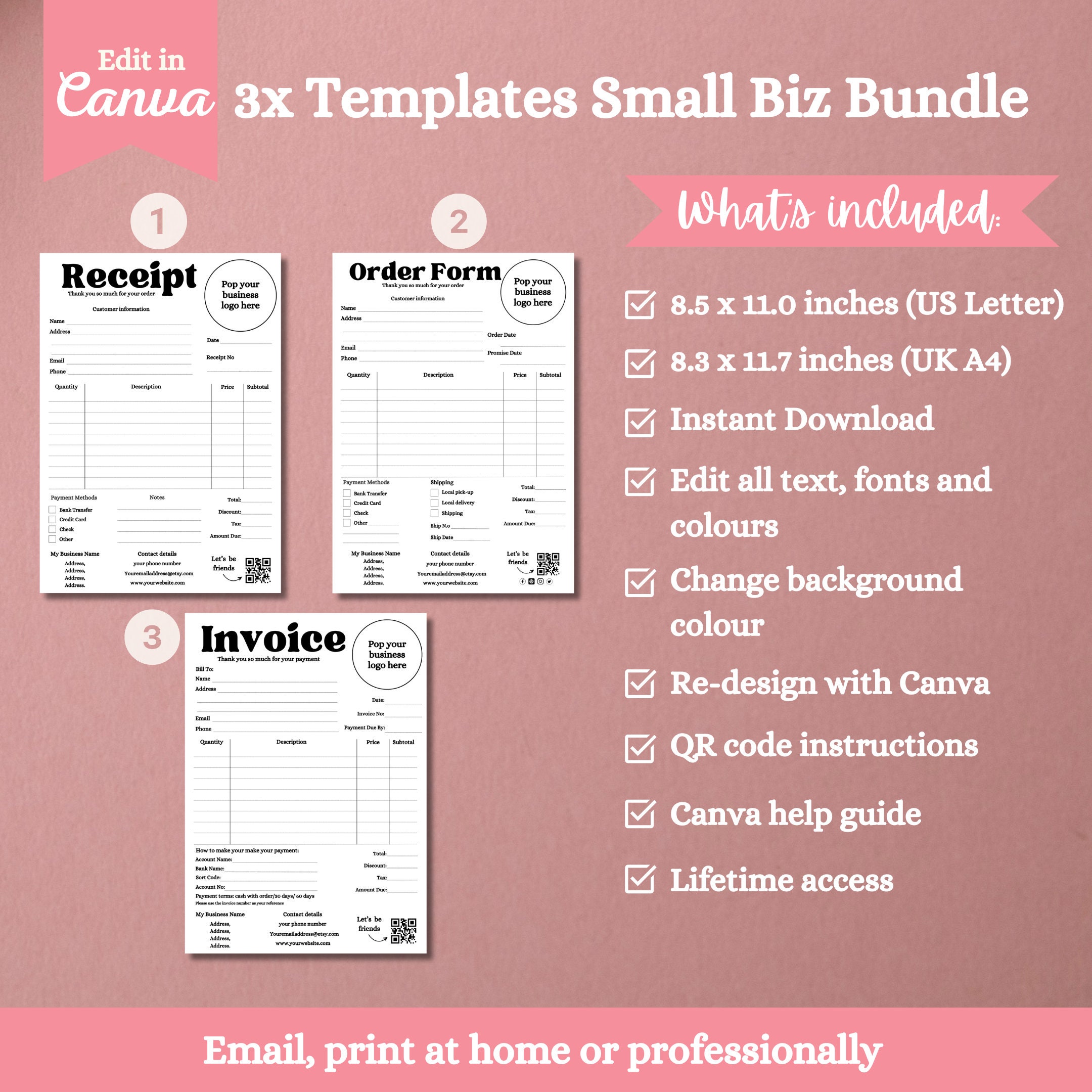 Custom Order Form Template, Fillable Order Form Bundle, Printable Small ...