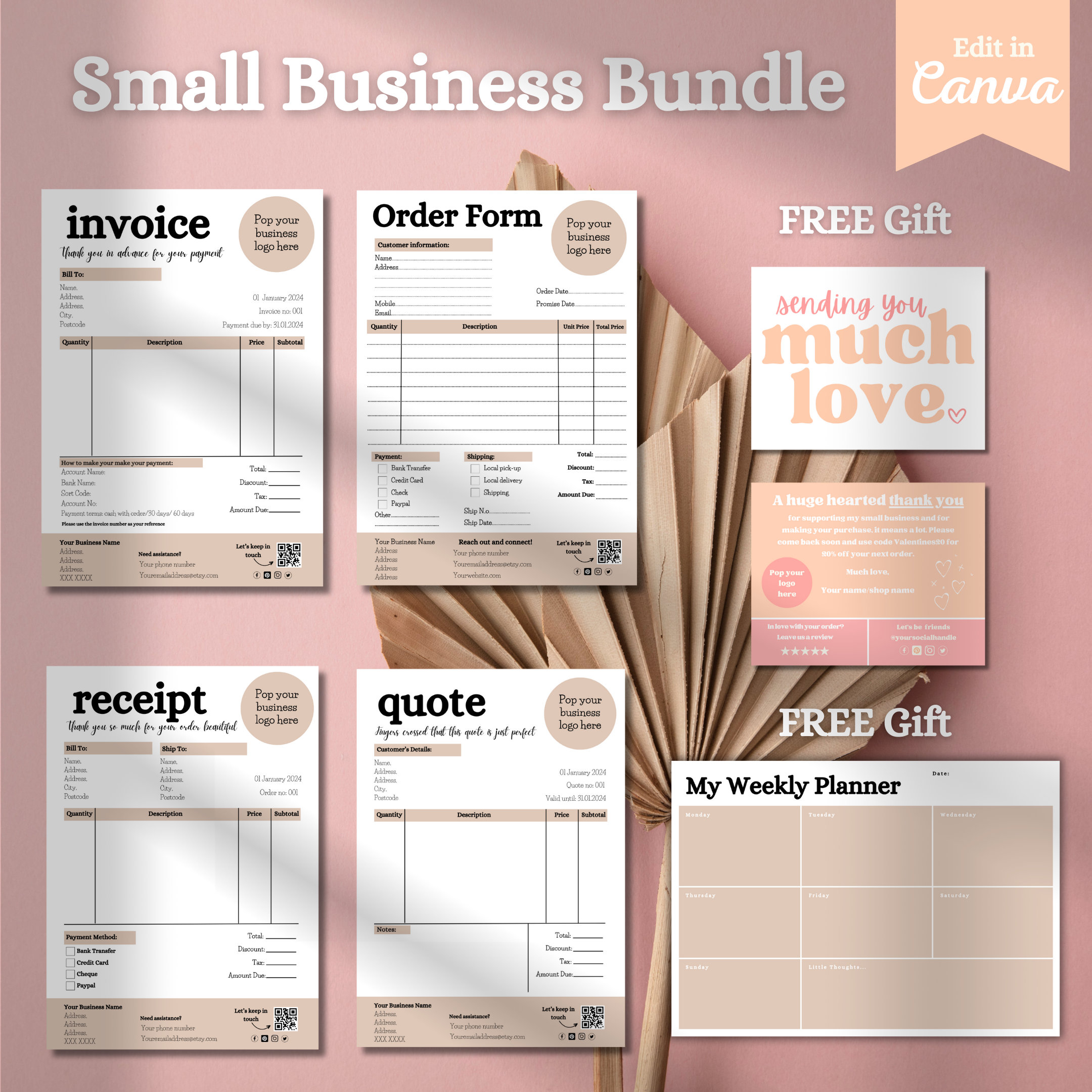 Custom Order Form Template, Fillable Order Form Bundle, Printable Small ...