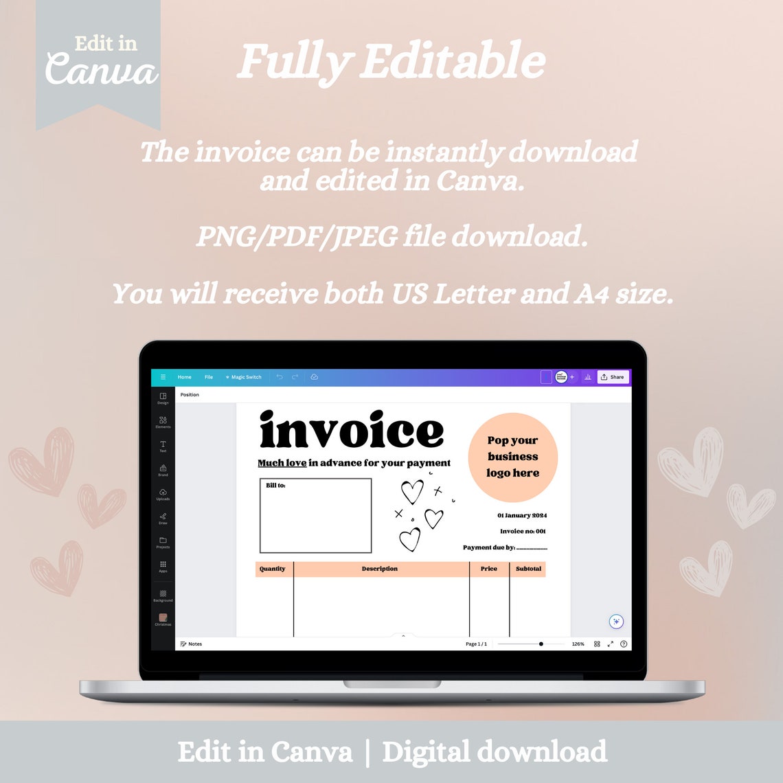 Small Business Invoice Template, Valentines Invoice, Invoice Template ...