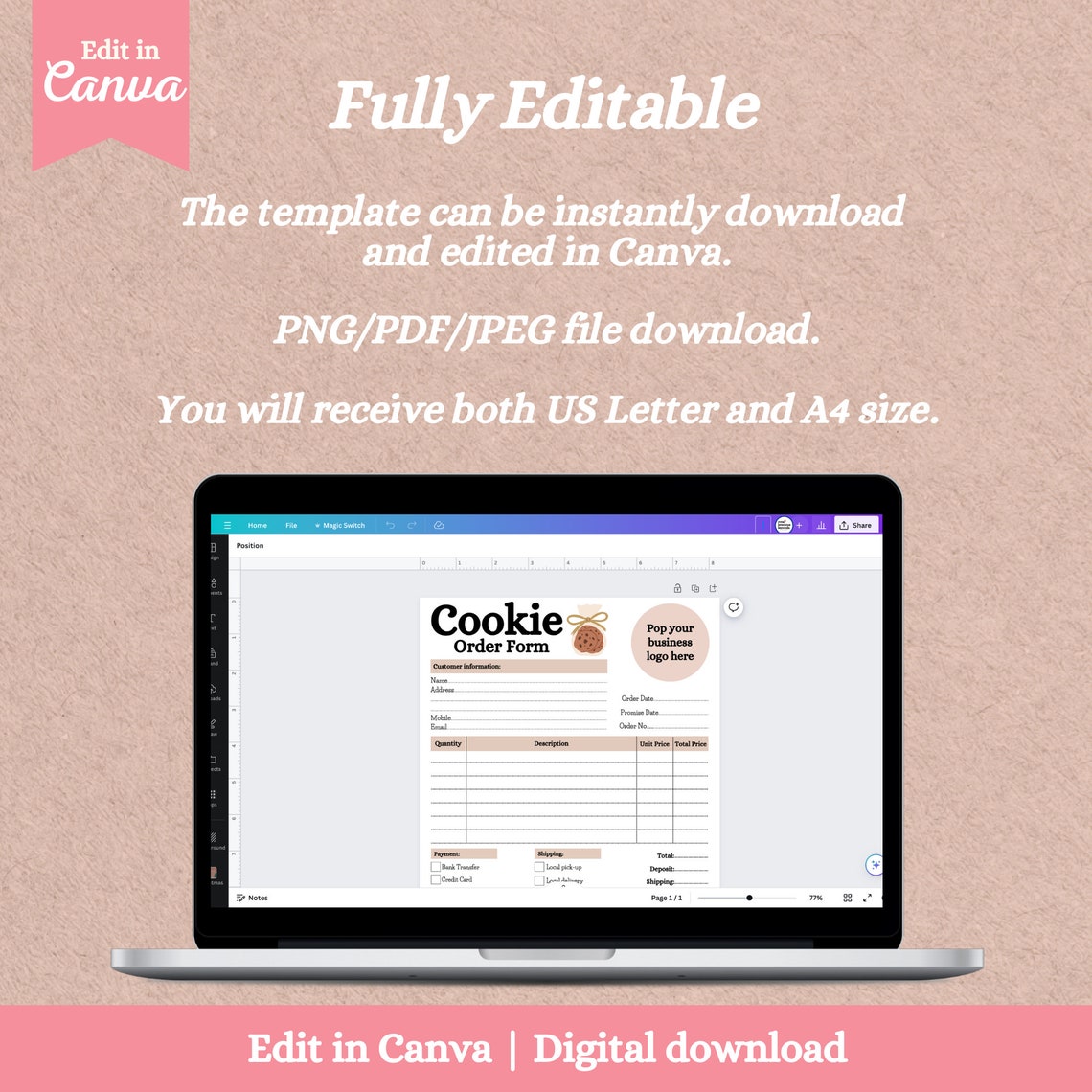 Cookie Order Form Template, Bakery Order Form Receipt, Small Business ...