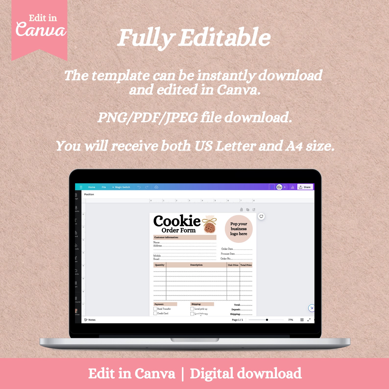 Cookie Order Form Template, Bakery Order Form Receipt, Small Business ...