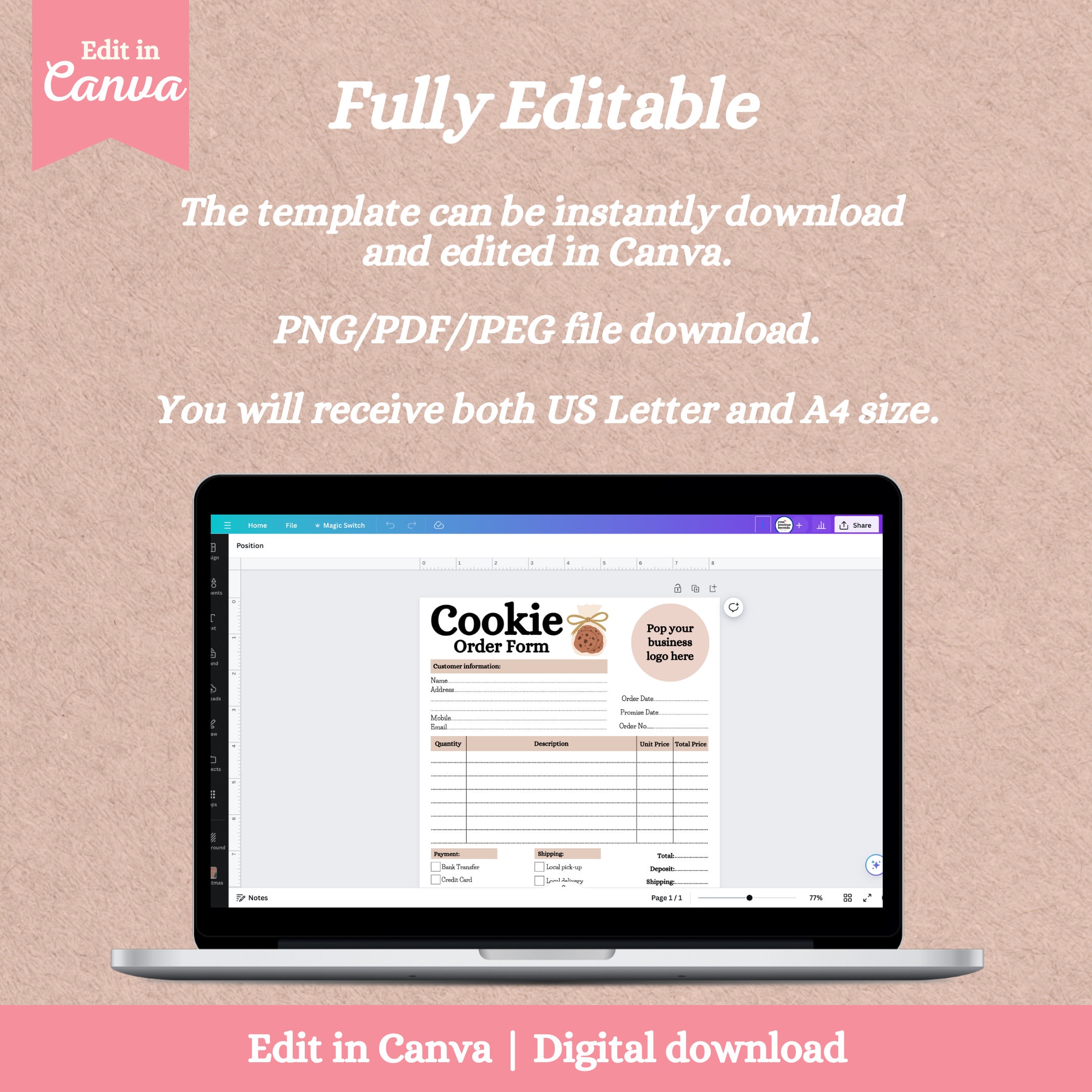 Cookie Order Form Template, Bakery Order Form Receipt, Small Business ...