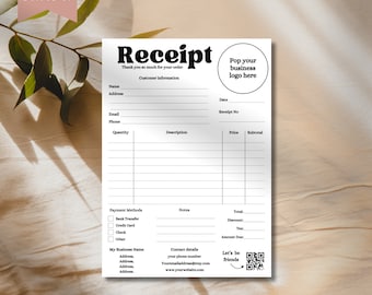 Editable Receipt Template, Printable Receipt Template, Order Form ...