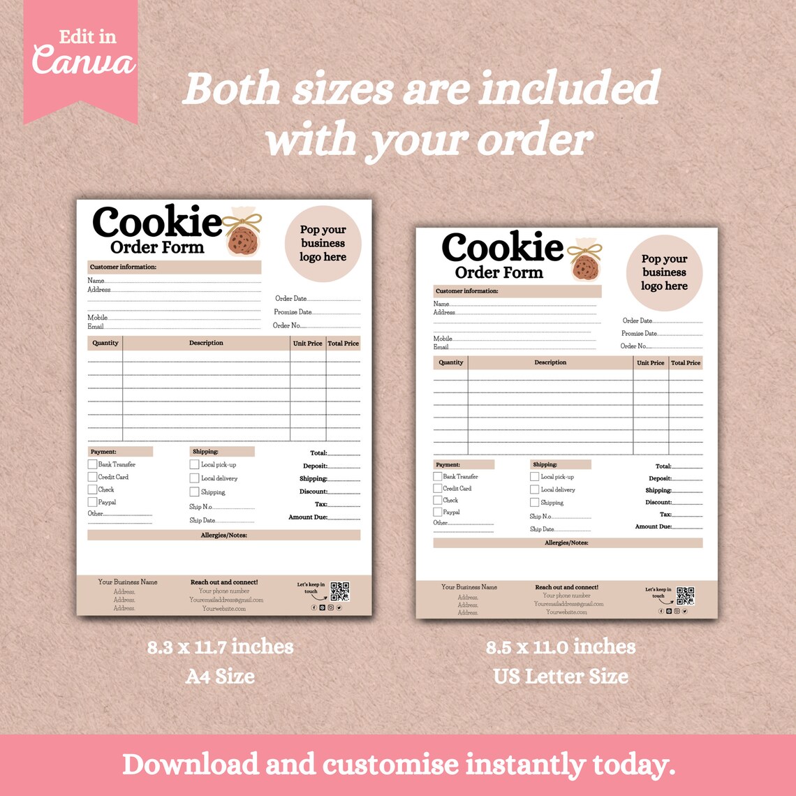 Cookie Order Form Template, Bakery Order Form Receipt, Small Business ...